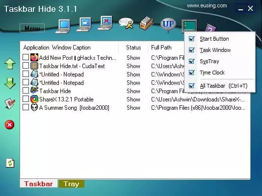 Taskbar Hide - sembunyikan start, taskbar, tray