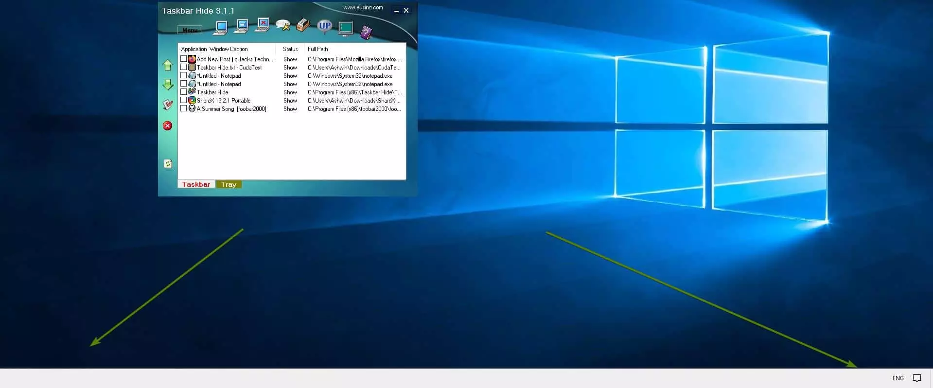 Taskbar hide - բոլոր տարրերը թաքնված են