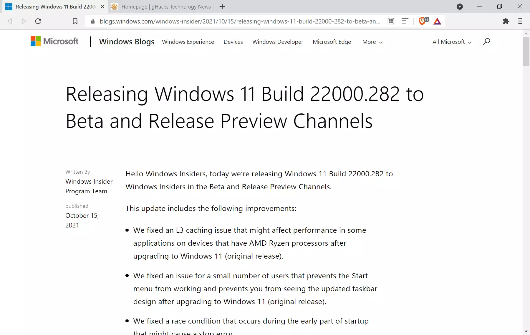 Windows 11 amd izlabo daudz labojumu