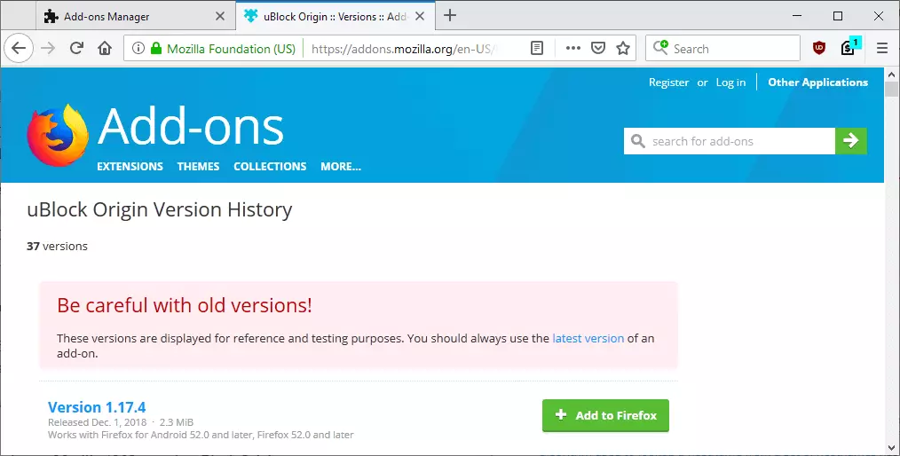 Firefox actualitza les extensions manualment