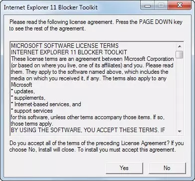 Setul de instrumente pentru blocarea Internet Explorer 11