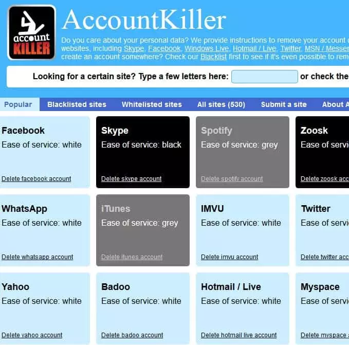 accountkiller snimka zaslona