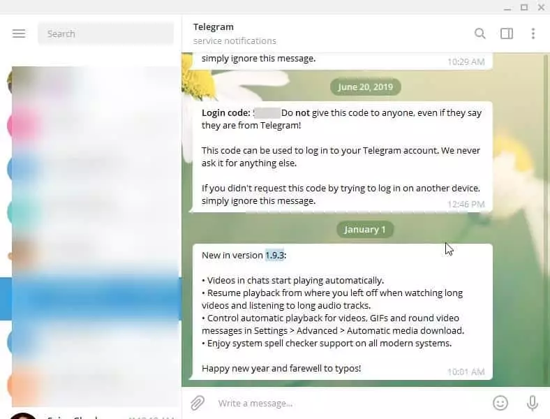 Telegram darbvirsmas automātiskās atskaņošanas video tērzēšanā