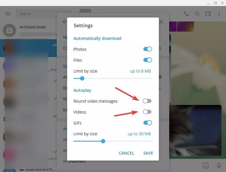 Cara mateni video autoplay ing Telegram Desktop