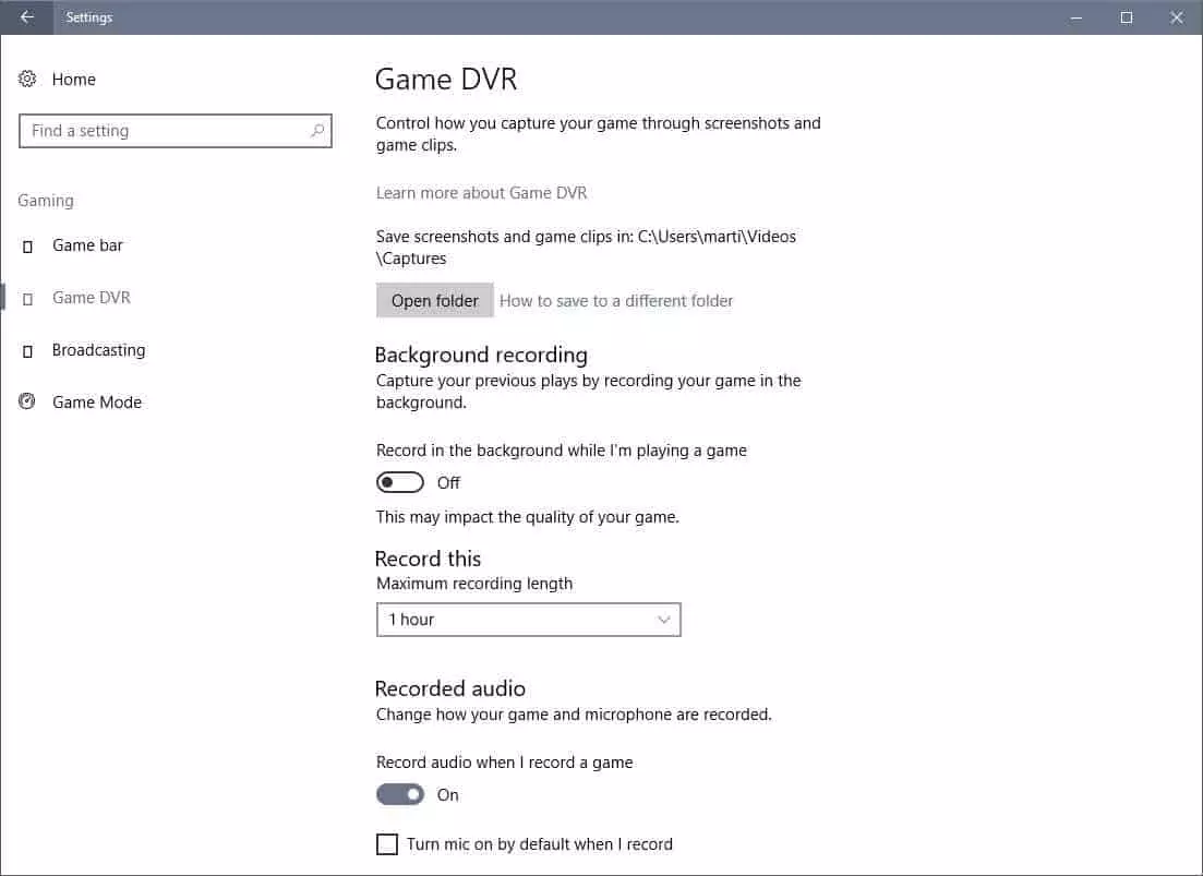 Configuració dvr del joc