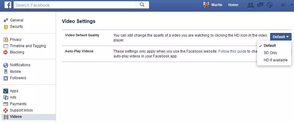 facebook video settings