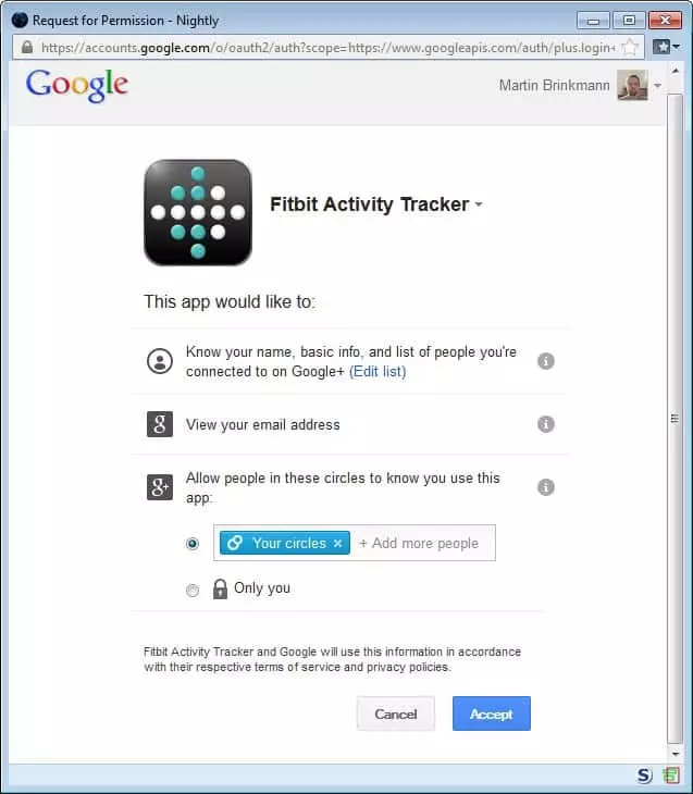 snimka zaslona dozvola za prijavu na google+