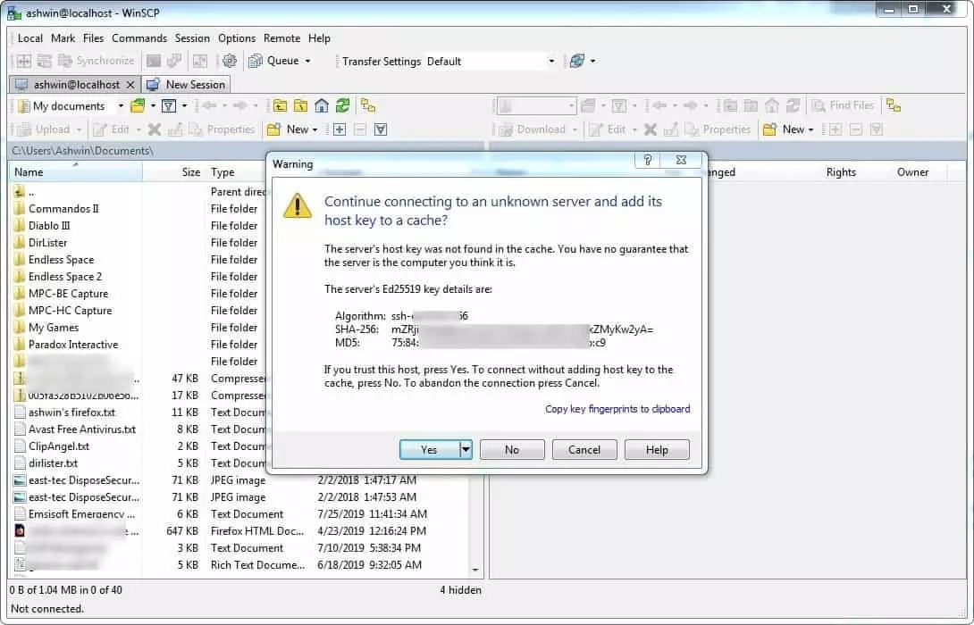 خادم SFTP في WinSCP 2