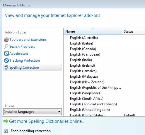 Internet Explorer 10 لقطة شاشة لتصحيح الإملاء