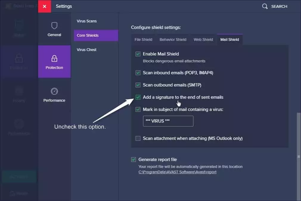 Cara menonaktifkan tanda tangan email di Avast Free Antivirus