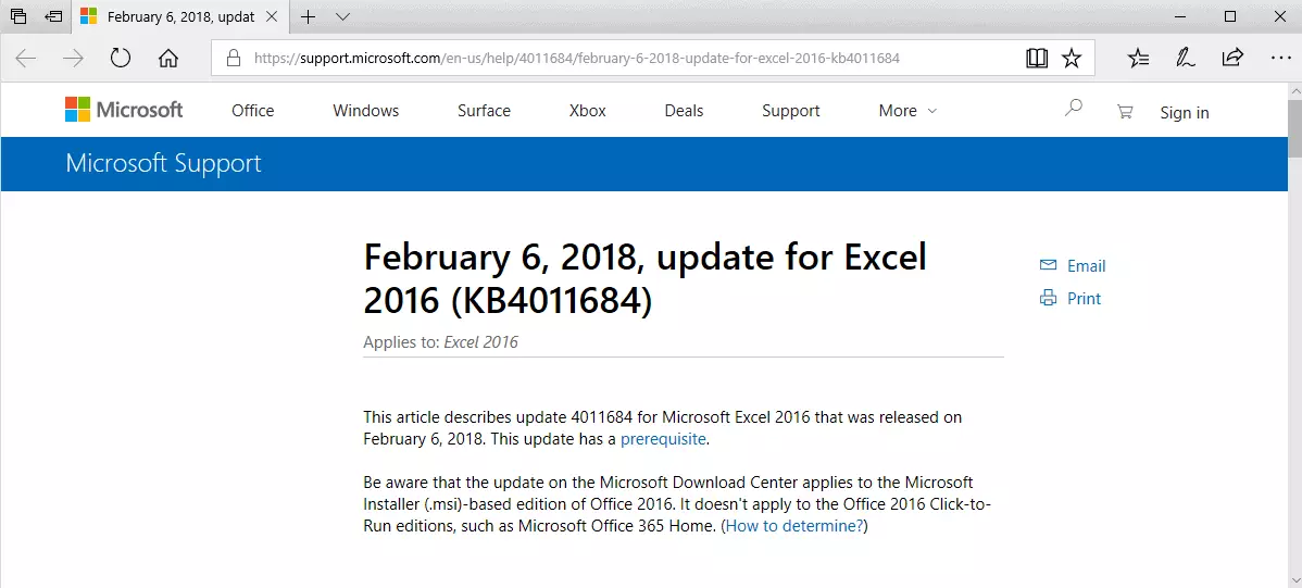 Microsoft Office 2016ko otsaila 2018ko eguneraketak