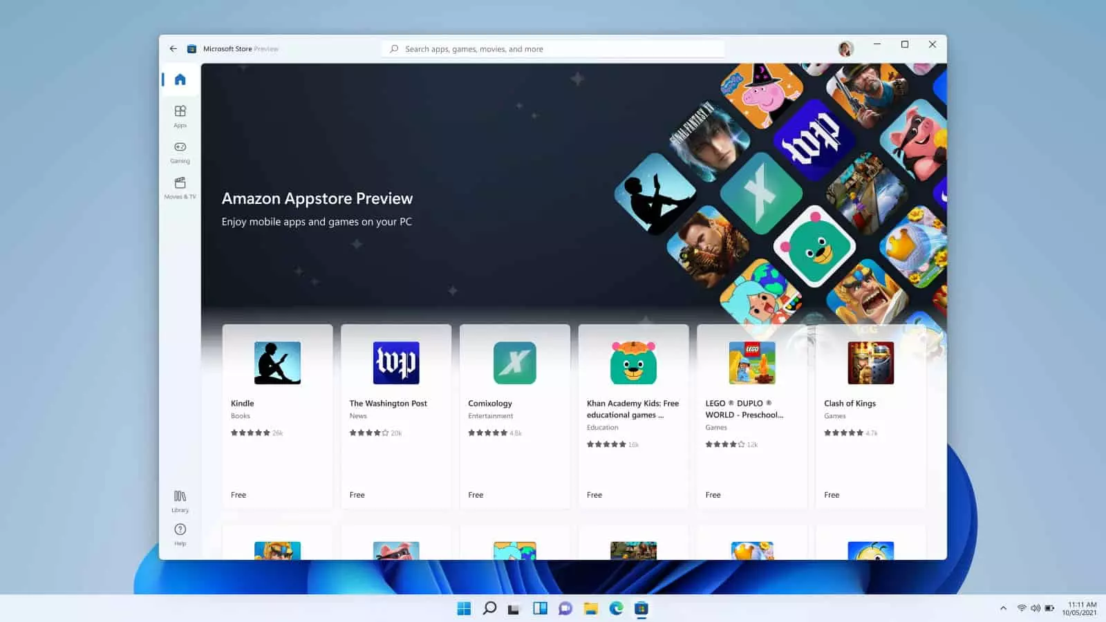 Amazon Appstore'i eelvaade Windows 11