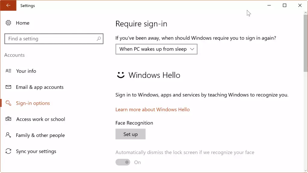 windows hello face recognition