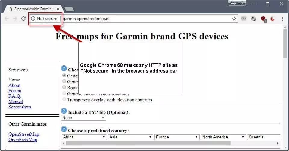 google chrome 68 non sécurisé http