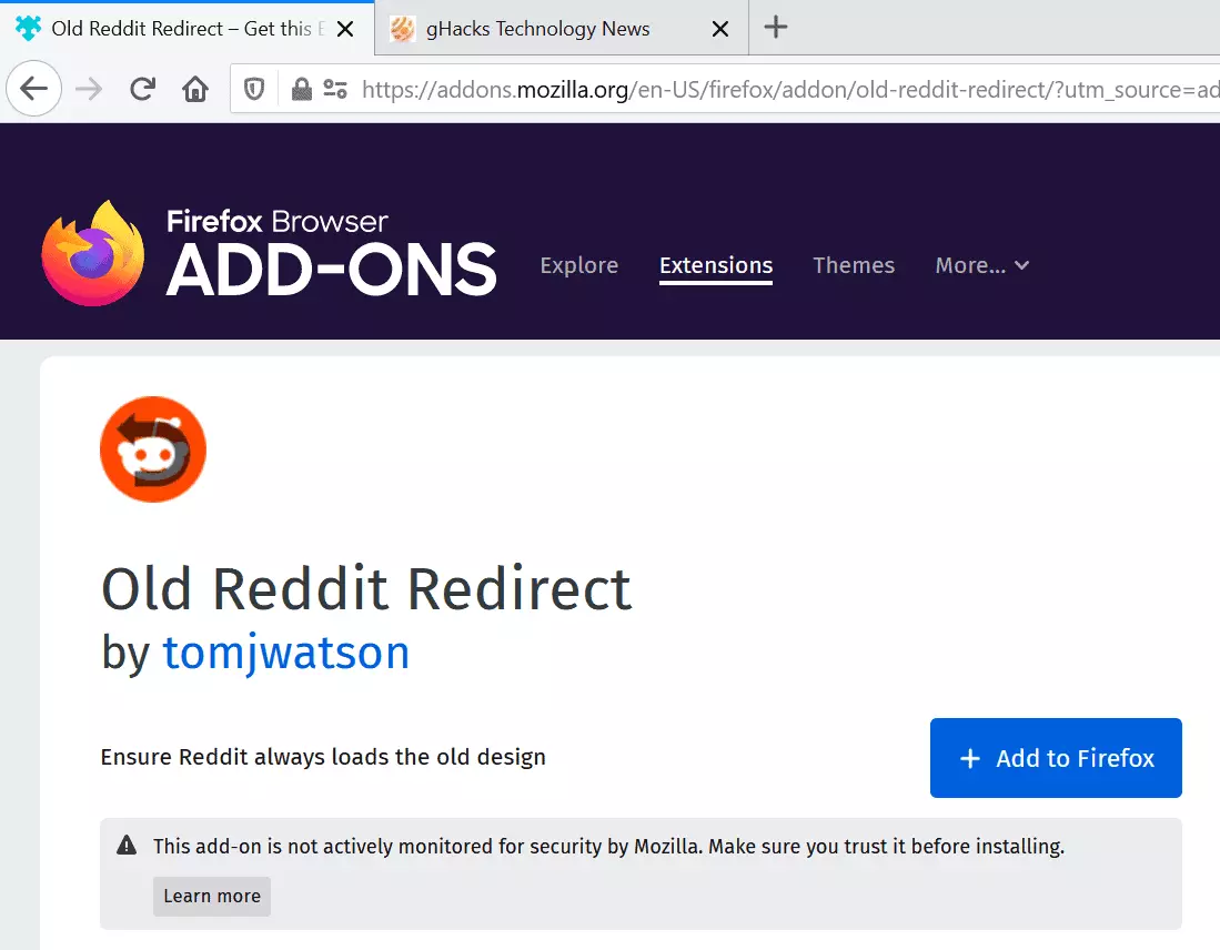 Firefox addons ujumbe wa kutisha