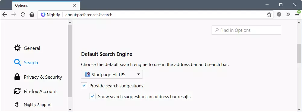 חיפוש ברירת המחדל של Firefox