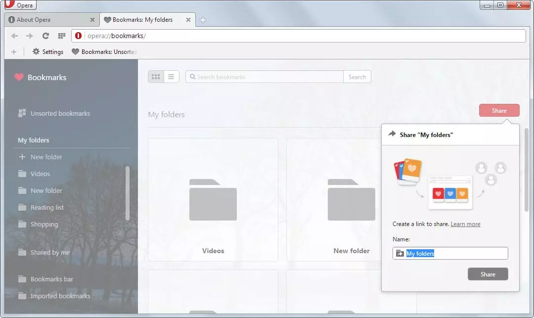 opera sdílet záložky