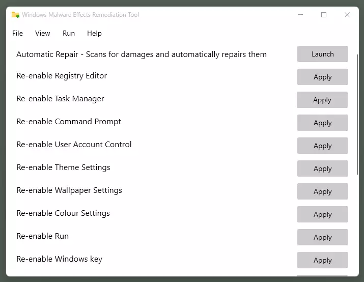 herramienta de reparación de efectos de malware de Windows