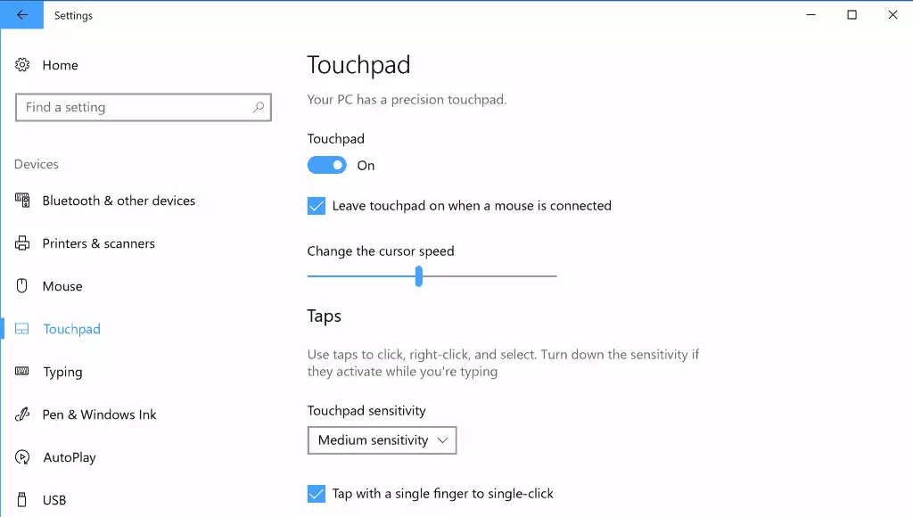 mysz z panelem dotykowym Windows 10