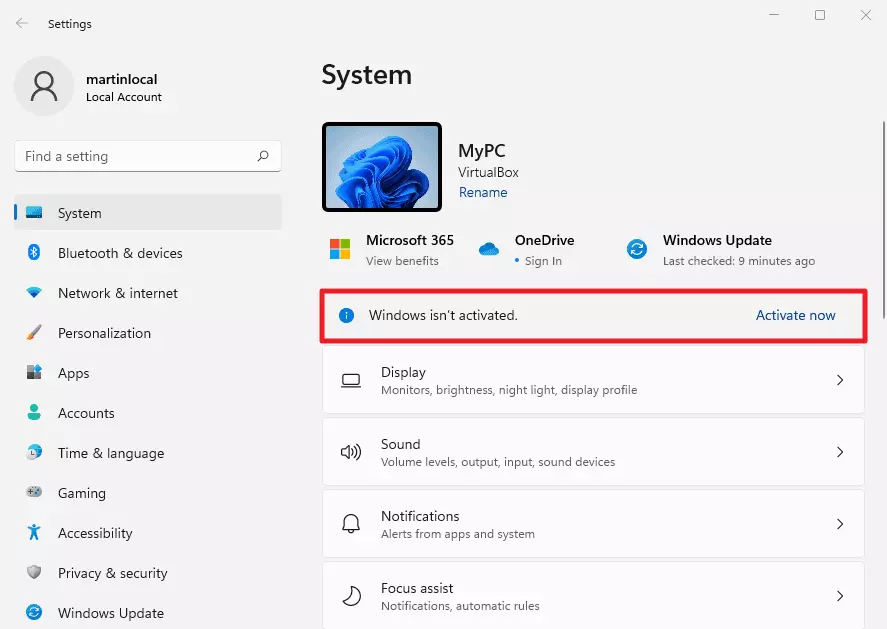 windows faollashtirish holati windows 11 sozlamalari