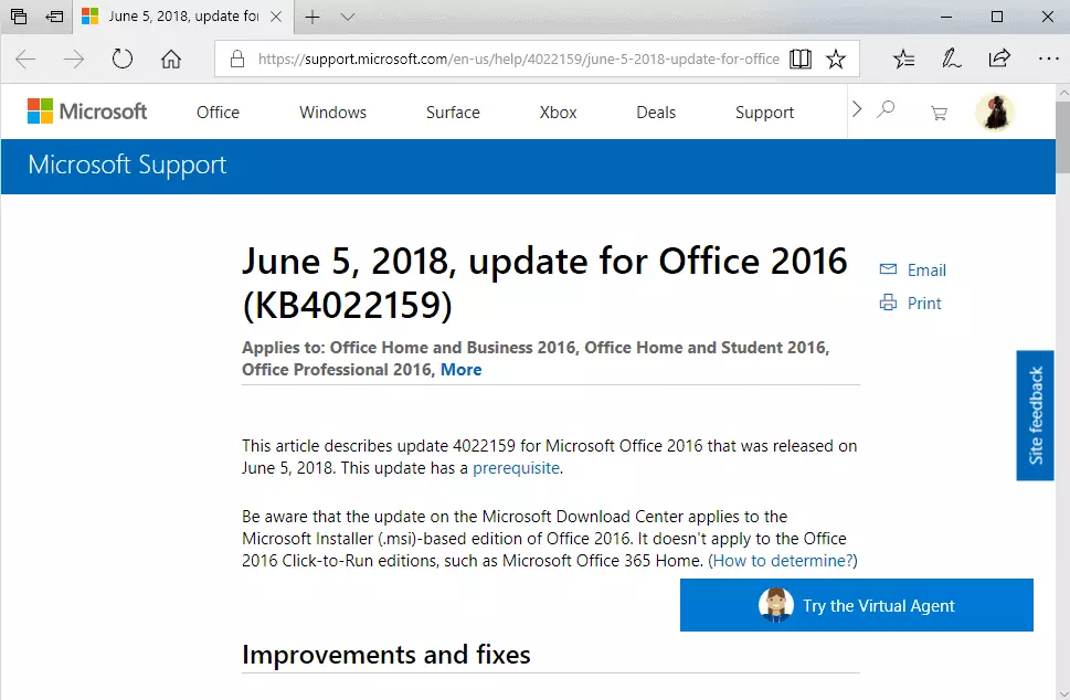 actualitzacions de l'oficina de juny de 2016 de 2018
