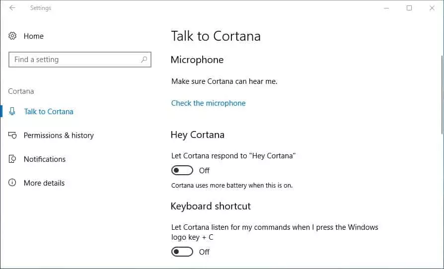 Cortana سيٽنگون
