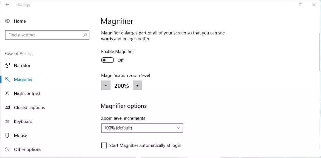 magnifier ng mga setting