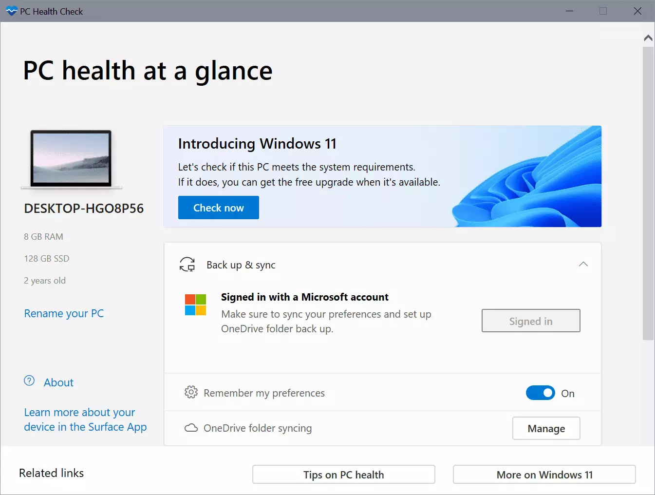 εφαρμογή pc-health check windows 10