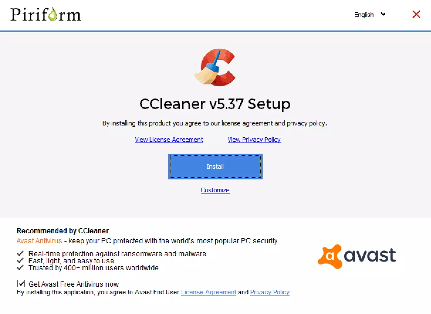 рекламен софтуер ccleaner avast