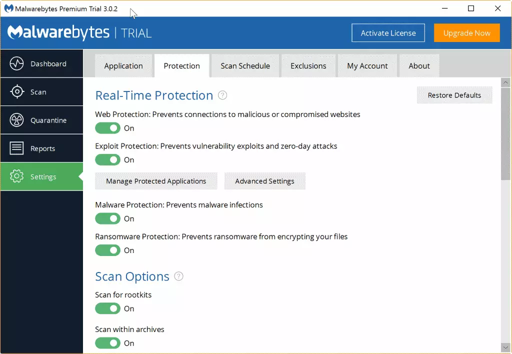 configuración premium de malwarebytes