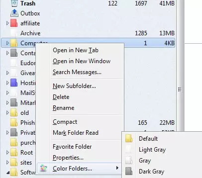 Folder Warna nggawa cipratan warna menyang folder Thunderbird