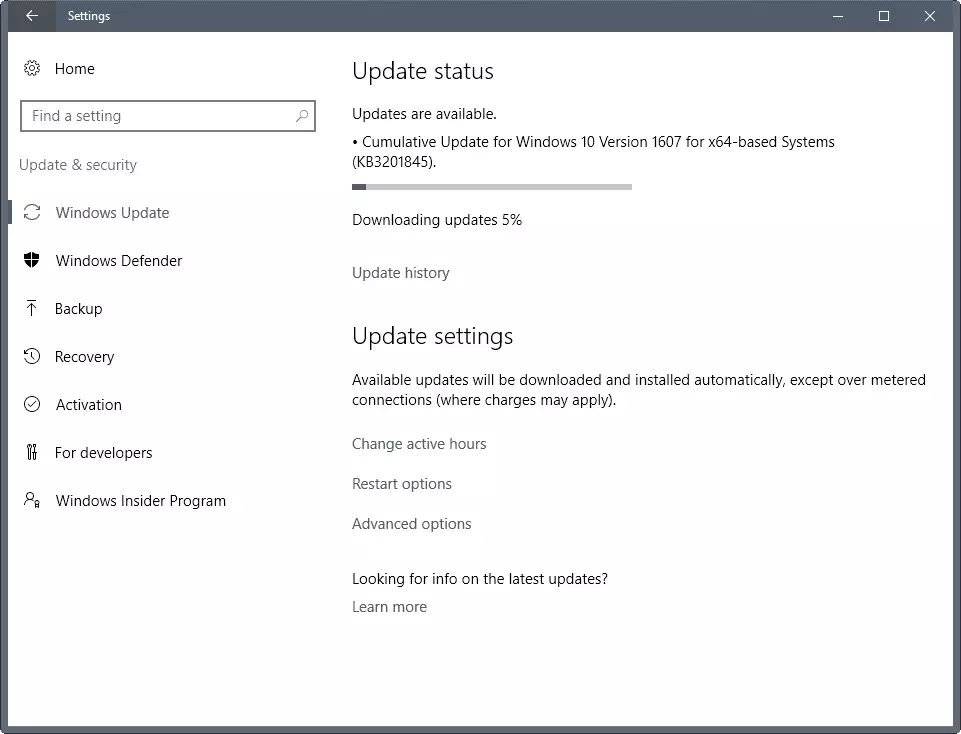 Windows 10 frissítés, KB3201845