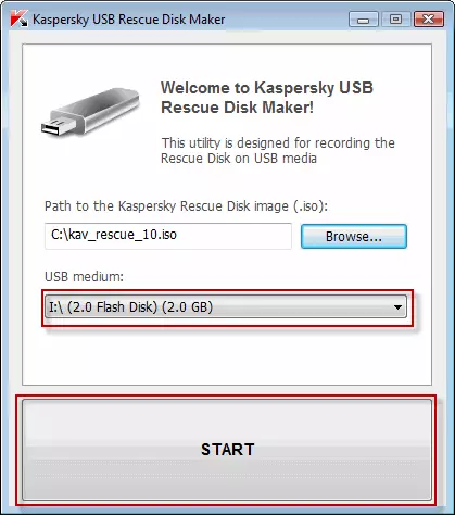 Fè yon USB demaraj Kaspersky Rescue Disk