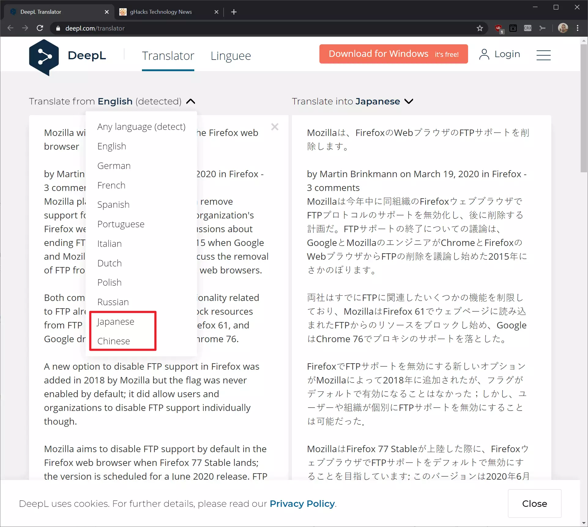 Deepl translator Chinese Japanese