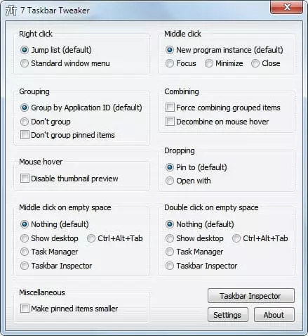 Windows 7 Taskbar Tweaker, Rekebisha Tabia ya Upau wa Taskbar