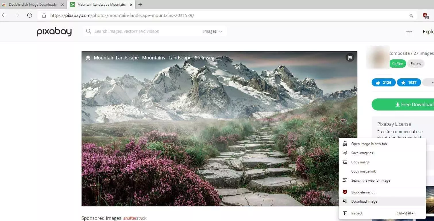 Duoble alklaku la etendon de Image Downloader por Chrome