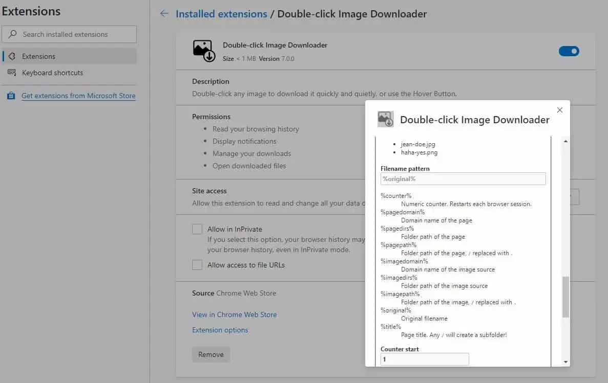 Duoble alklaku la opciojn de Image Downloader Chrome