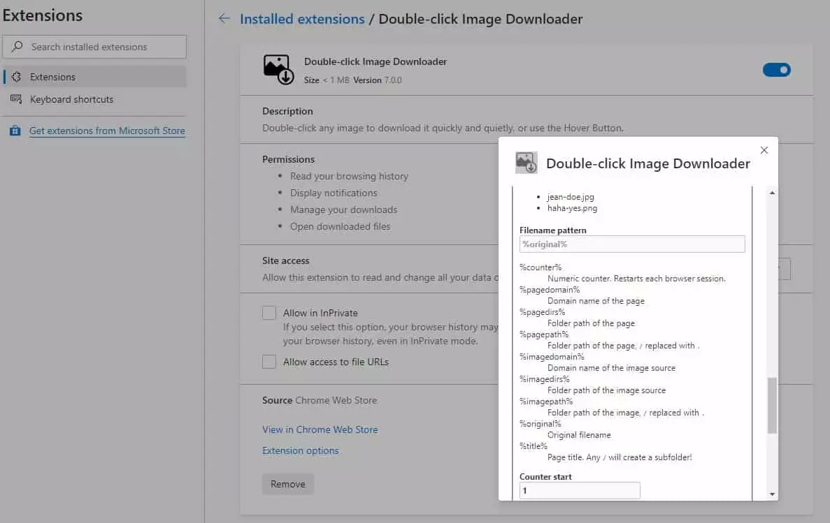 Ikklikkja darbtejn Image Downloader għażliet chrome