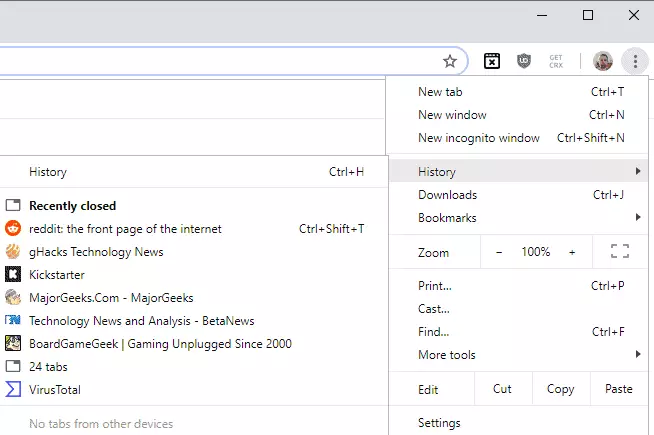 ประวัติ Chrome เปิดใหม่อีกครั้ง