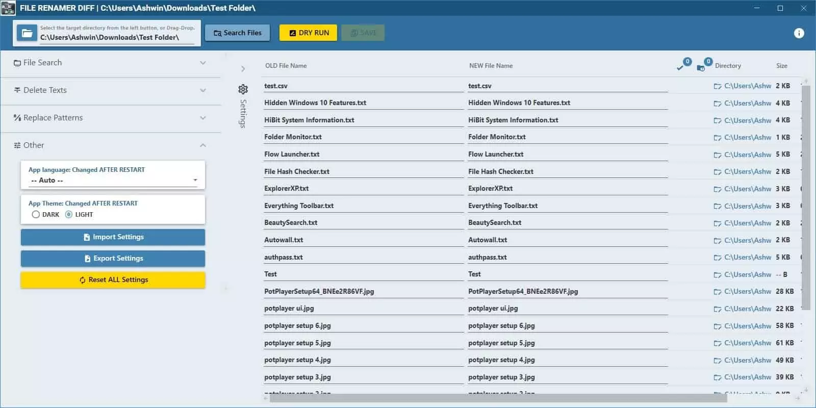 Прыклад File Renamer Diff