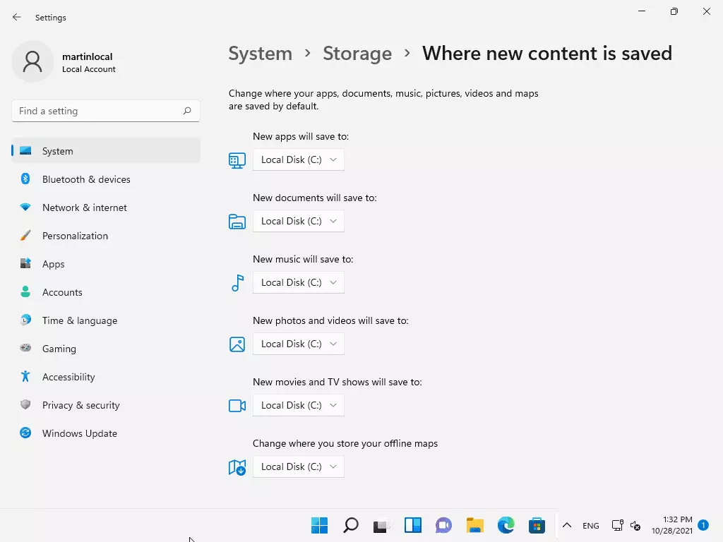 yeni məzmunun saxlandığı Windows 11