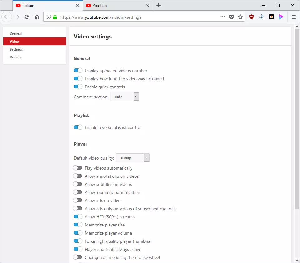 youtube video settings