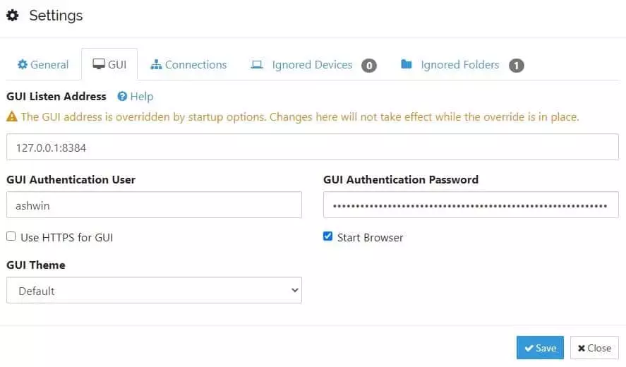 synctrazor gui settings