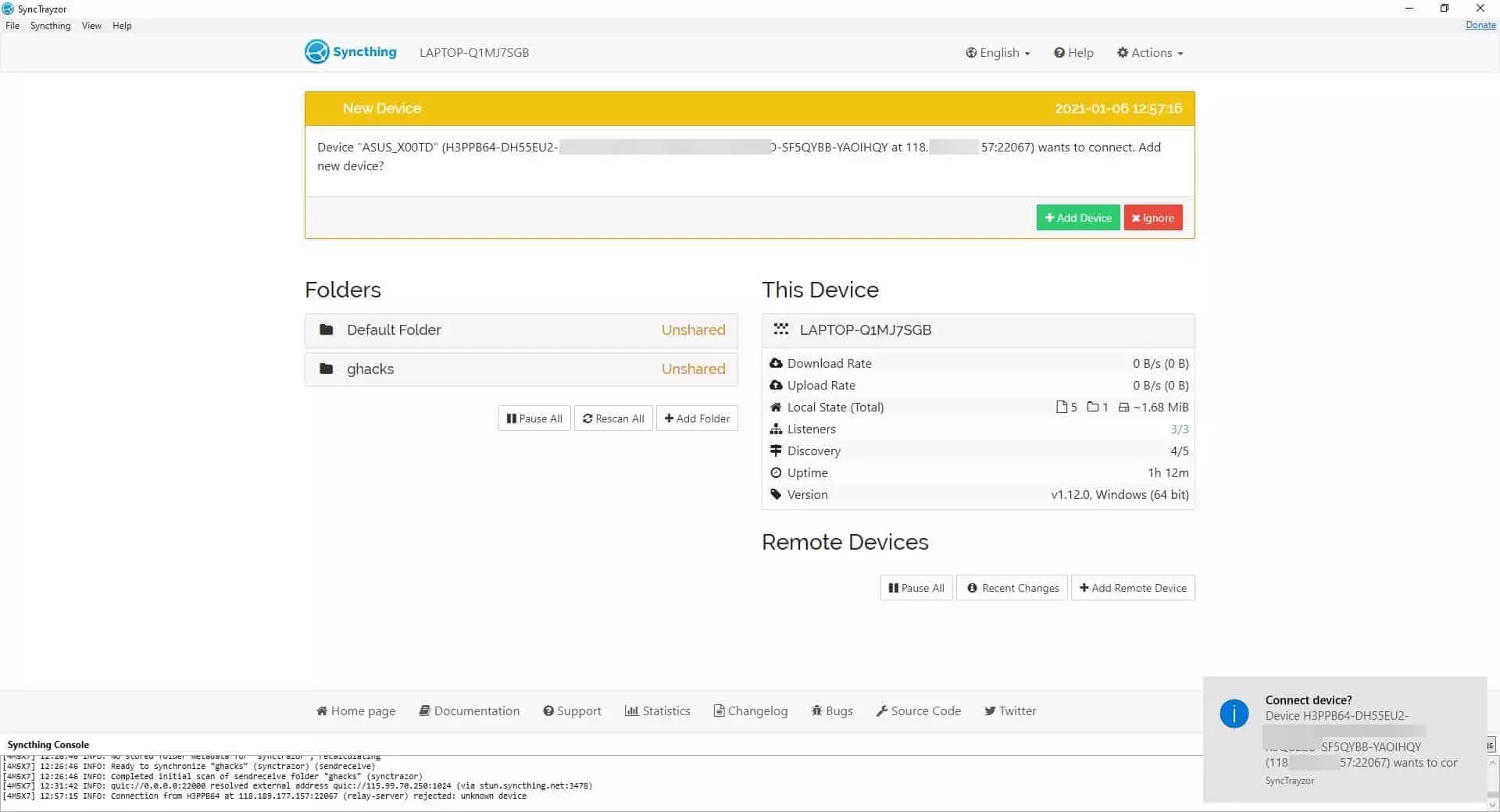 SyncTrazor 連接到設備