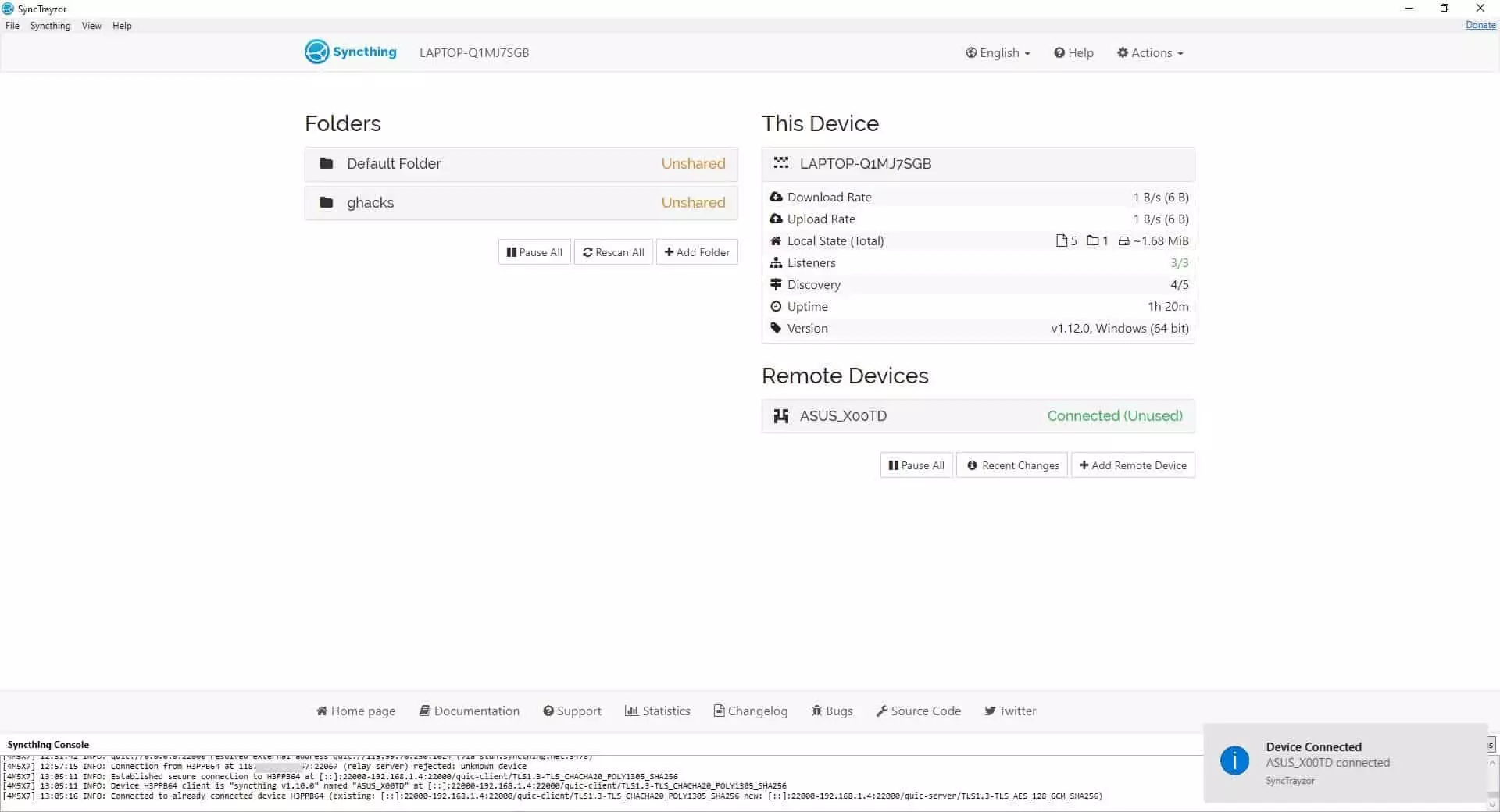 SyncTrazor デバイスが接続されました