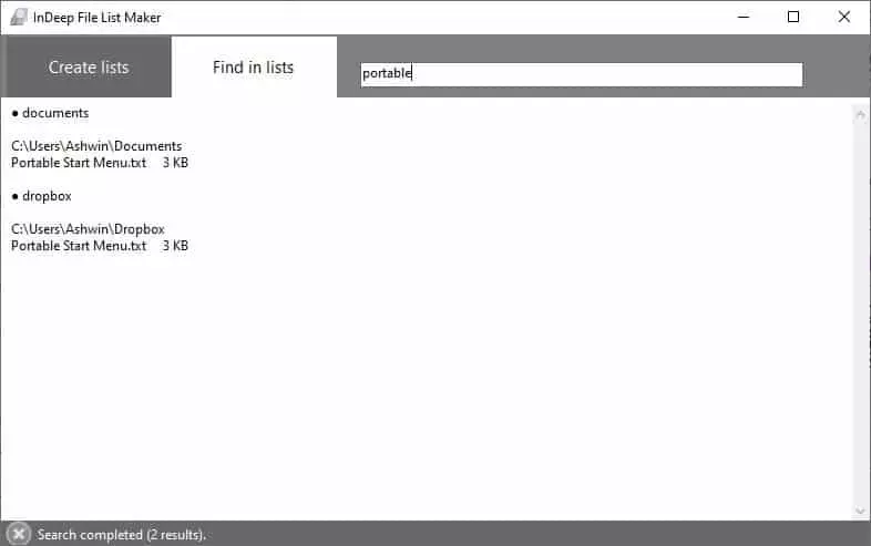 InDeep File List Maker - maghanap ng mga file