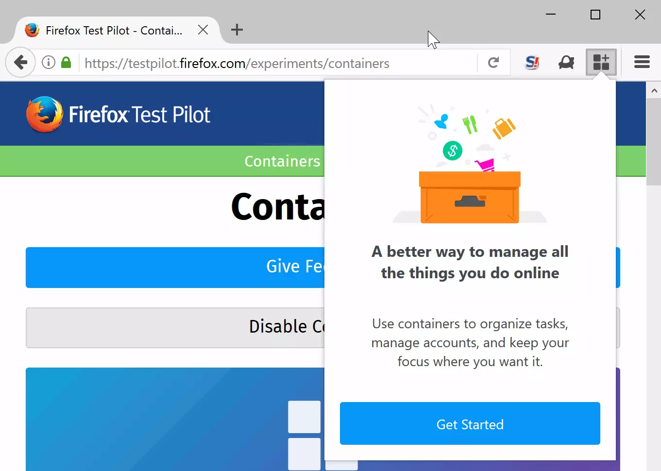 firefox testpilotbehållare