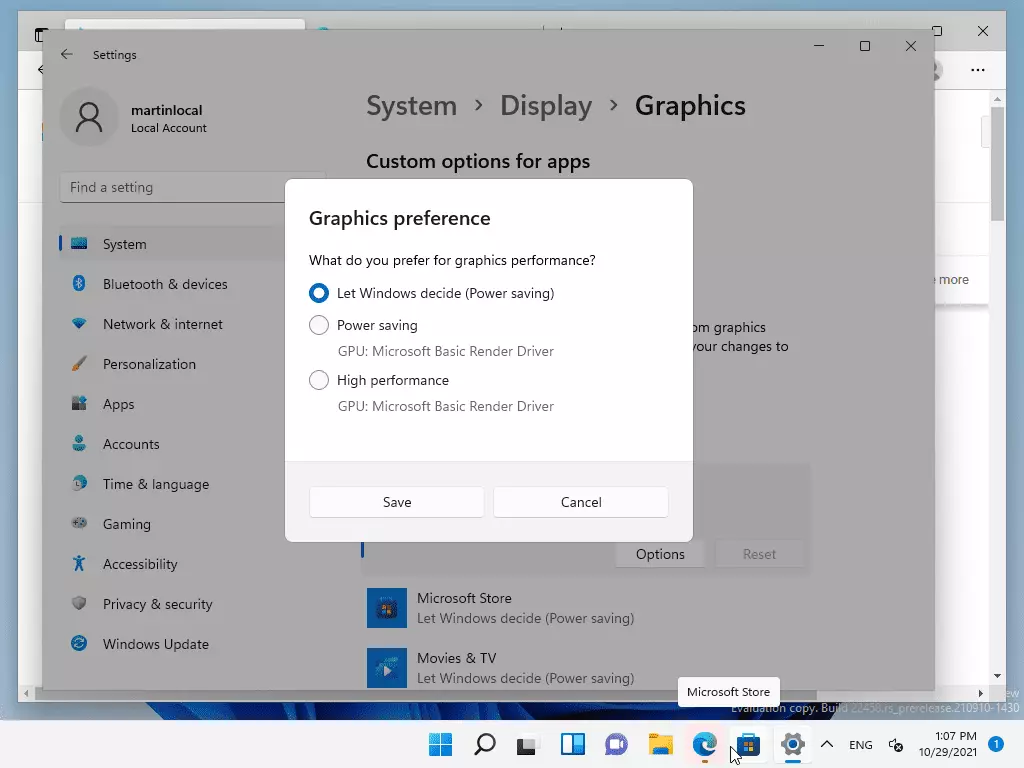 preferencje graficzne systemu Windows 11
