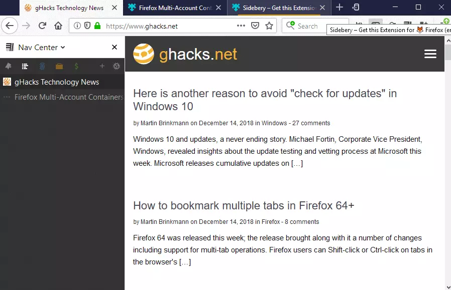 καρτέλες κοντέινερ πλαϊνής γραμμής firefox