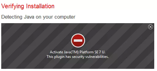 activate Java このプラグインにはセキュリティ上の脆弱性があります